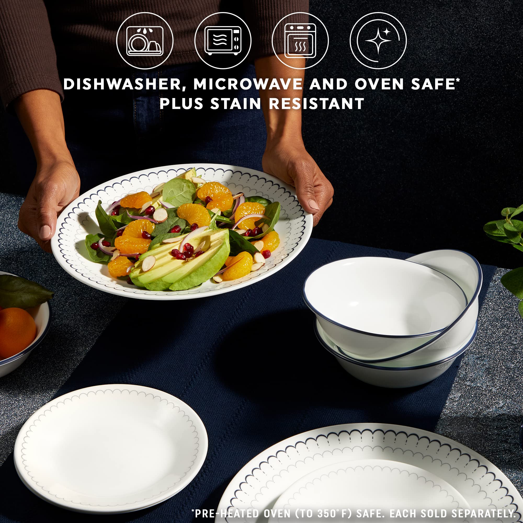 Corelle 6-Piece 6.75" Appetizer Round Plates, Vitrelle Triple Layer Glass, Lightweight Round Plates, Dessert Plates, Chip and Scratch Resistant, Microwave and Dishwasher Safe, Caspian