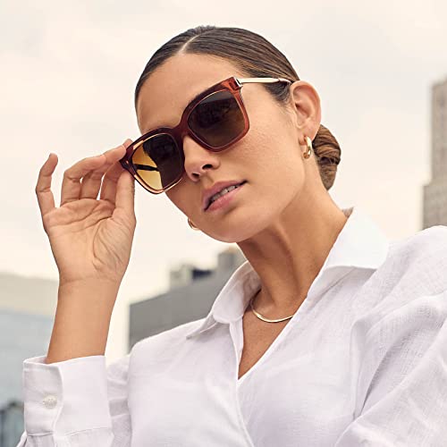 DIFF Bella Designer Square Oversized Sunglasses for Women UV400 Polarized Protection w/giftable travel case, Brown Sugar + Bronze Gradient