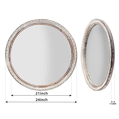 HCODCIBA Round Mirror 24 Inches, Farmhouse Wood Circle Mirror,Wall Mirror Decorative for Entryway,Bedroom, Living Room,Rustic Wooden Hanging Mirror