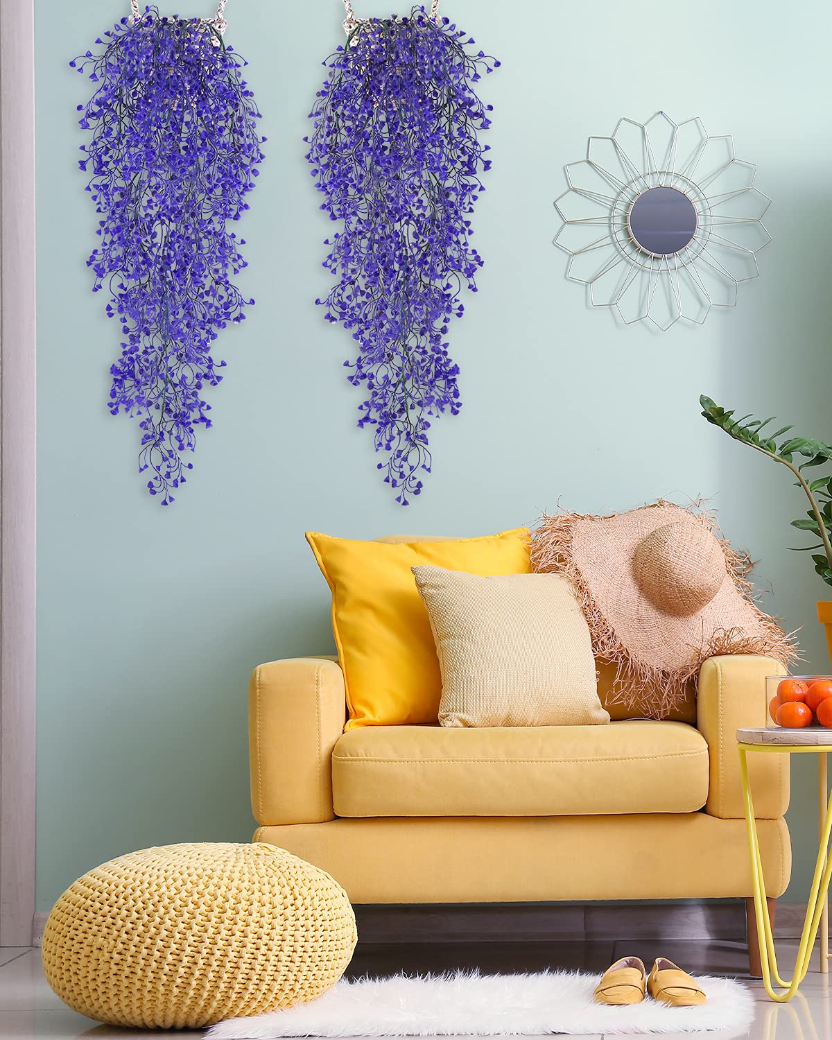 Omldggr 2 Pieces Artificial Hanging Vine Purple Fake Ivy Flower Hanging Willow Vine for Home Garden Office Wedding Decor (82cm)