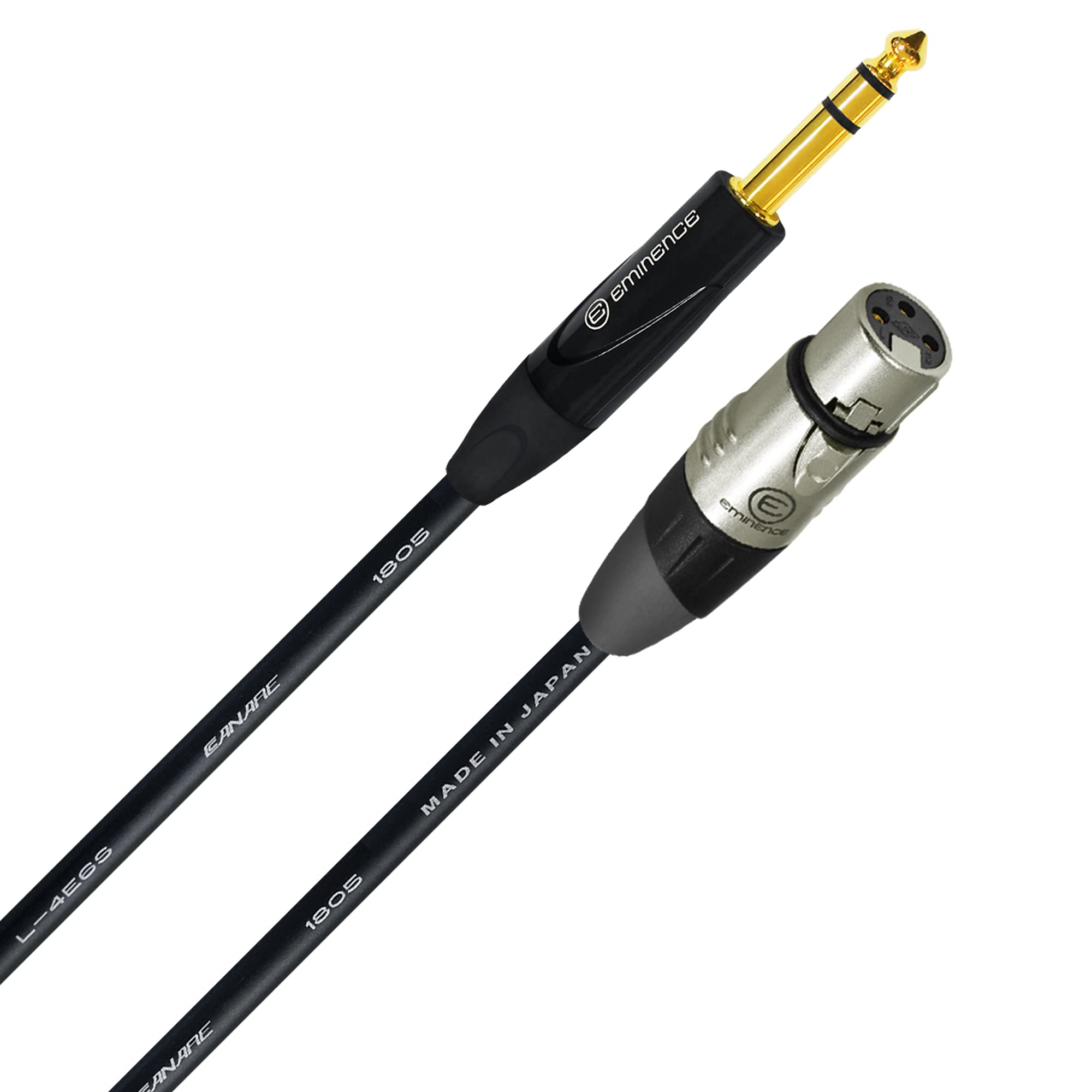 WORLDS BEST CABLES 2 Units - 2 Foot - Canare L-4E6S, Star Quad Balanced XLR to TRS Patch Cable with Eminence Gold E312 Female XLR & E502 TRS Stereo Plugs - Custom Made
