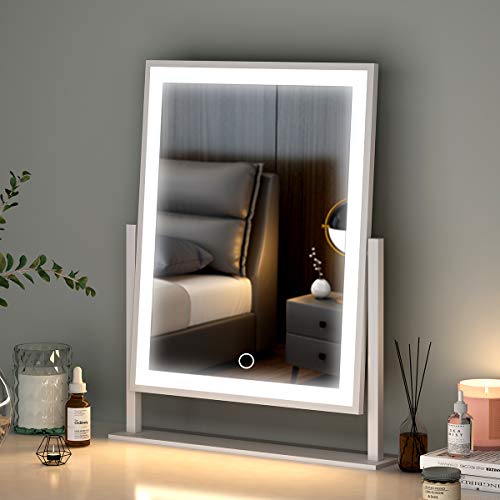 Lighted Hollywood Vanity Makeup Mirror with Smart Touch Control 3-Gear Dimable Light 360°Rotation (12in. White)