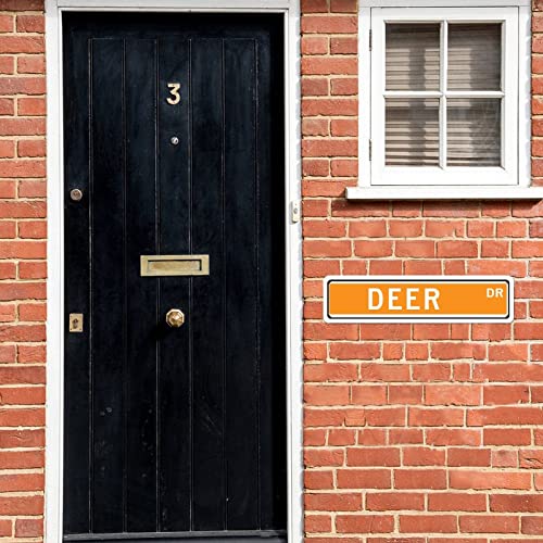 Metal Name Sign Deer Street Sign Street Warning Sign - Heavy Duty Rust-proof Metal Frame, Shipped from USA 4" x 16"