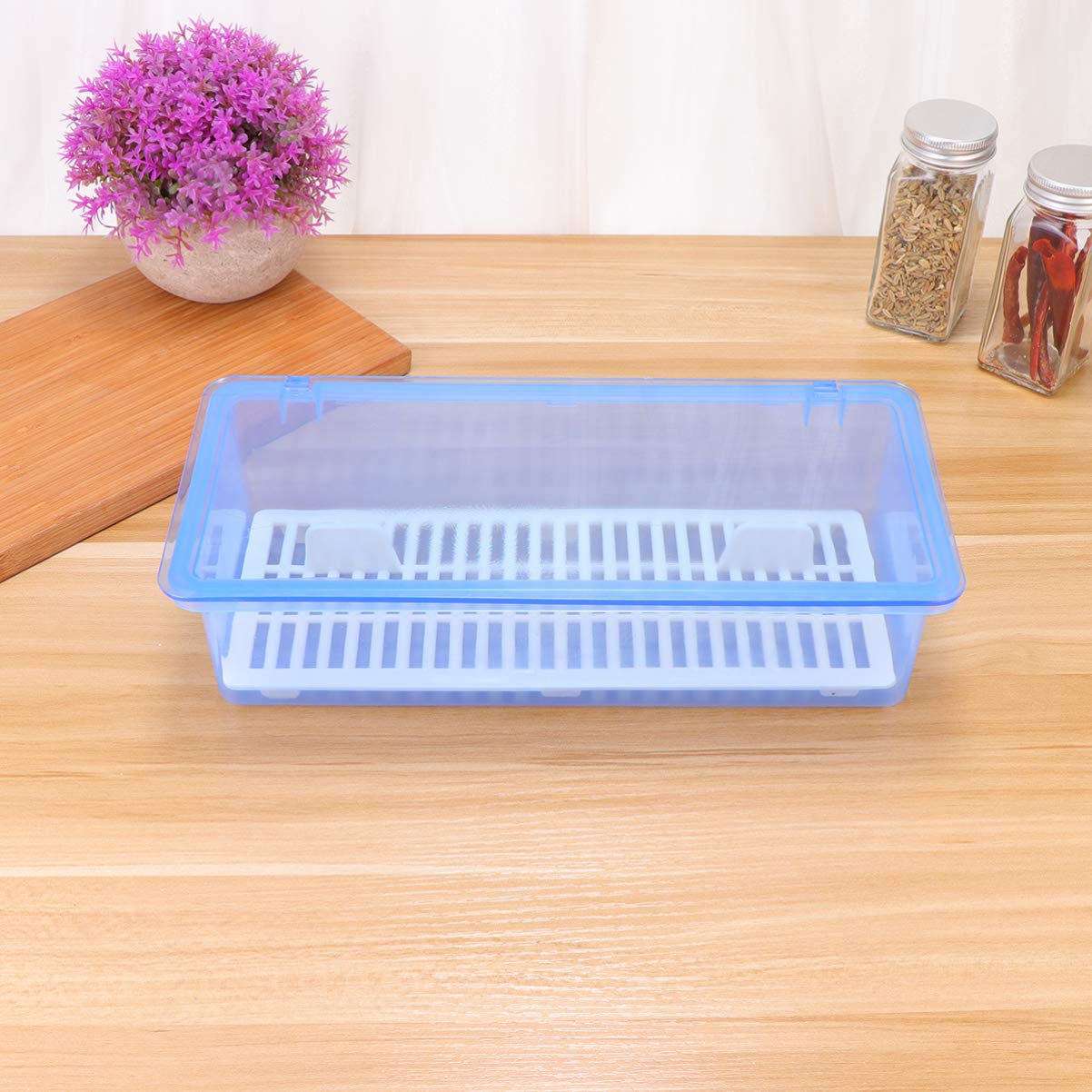 Cabilock Cutlery Flatware Plastic Tray Kitchen Organizers with Lid Kitchen Cutlery and Utensil Drawer Organizer- proof Fork Utensil Storage Container (Blue) Utensil Storage Container