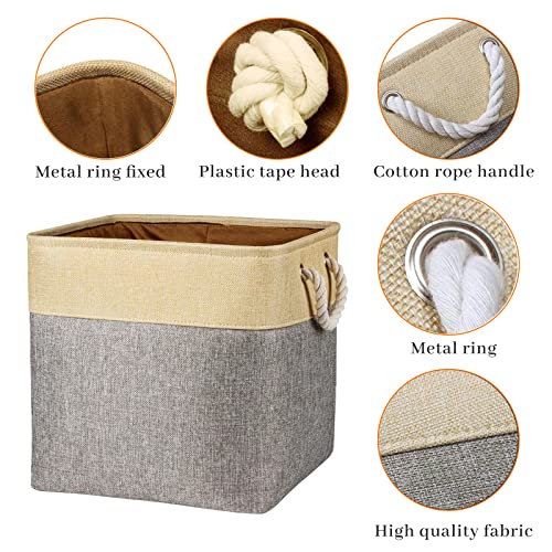MEGACRA Fabric Storage Baskets 13x13x13 Storage Cubes Collapsible Storage Bins Basket [3-Pack] with Sturdy Handles Fabric Storage Bin Organizational Baskets for Shelves Clothes Toys Books, Office, Nursery Perfect Organization and Storage