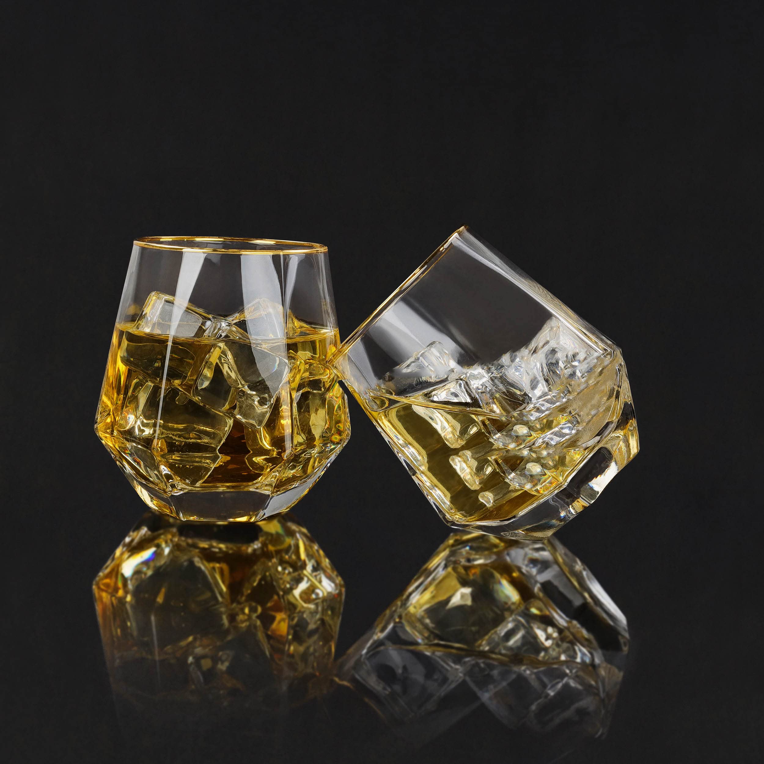 Creekview Home Emporium Scotch Glass Set - Diamond Designed 4pc Clear Whiskey Glasses with Gold Rim for Special Events