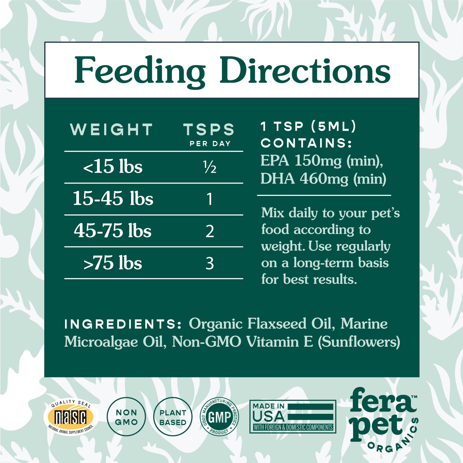 Fera Pets Probiotics and Plant Based Omega 3s, 6, 9 Bundle for Dogs and Cats β All Natural Probiotic Powder with 5 Billion CFUs Per Scoop β Omega 3s for Healthy Skin, Coat, and Immune System (8oz.)