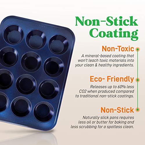 NutriChef Non-Stick Kitchen Oven Baking Pans - Carbon Steel with Non-stick Blue Diamond Coating Inside & Outside, Commercial Grade Restaurant Quality Metal Bakeware, Dishwasher Safe - NCBK6TRB
