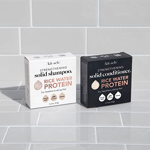 Kitsch Rice Bar Shampoo and Conditioner Bar for Hair Growth | Rice Shampoo Bar & Conditioner Bar for Strengthening, Cleansing & Moisturizing | Vegan Rice Water Shampoo Bar & Conditioner Soap, 2pc Set