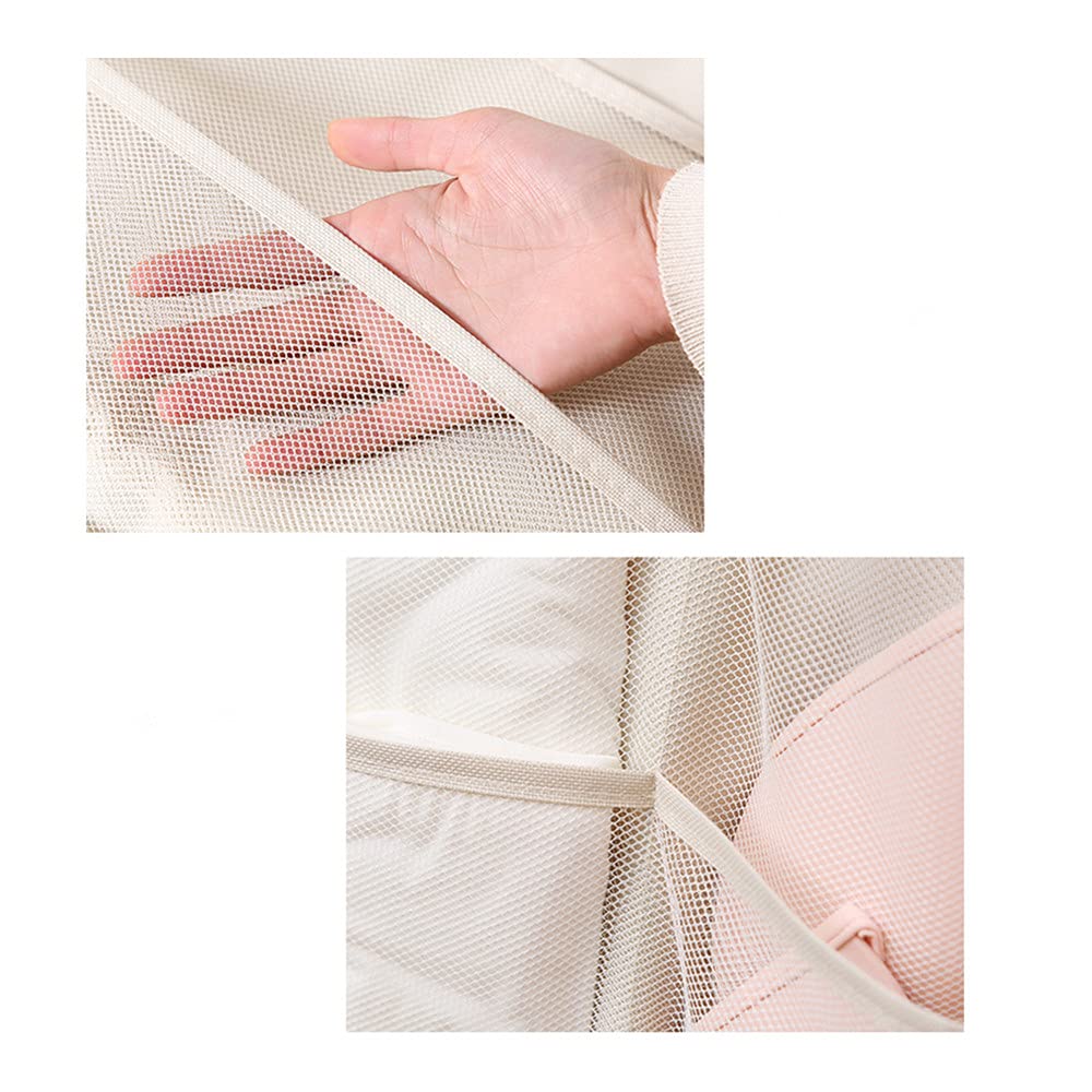 ZHONGLI Hanging mesh Pockets, Oxford Cloth Double-Sided Wardrobe Storage Bags, Used for Underwear, Bras, Socks, Accessories with Hangers (Beige(5+10))
