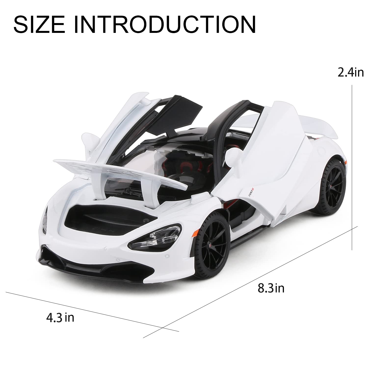 COOLPUR 1:24 diecast Model for MCLAREN 720s zinc Alloy Pull Back Car Diecast Model,Decorative,Mini Vehicles Toys for Kids,Boyfriend,Young Peoples Gift(bigwhite)
