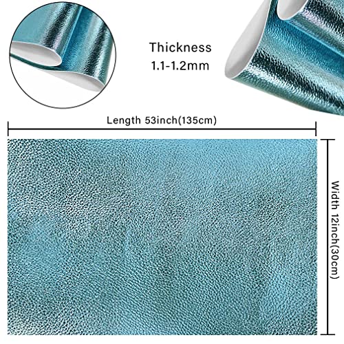 HYANG Metal Lychee Embossed Sky Blue Faux Leather Sheets 1 Rolls 12"X53"(30cmX135cm),Faux Leather Very Suitable for Making Crafts, Leather Earrings, Bows,Handbag,Sewing