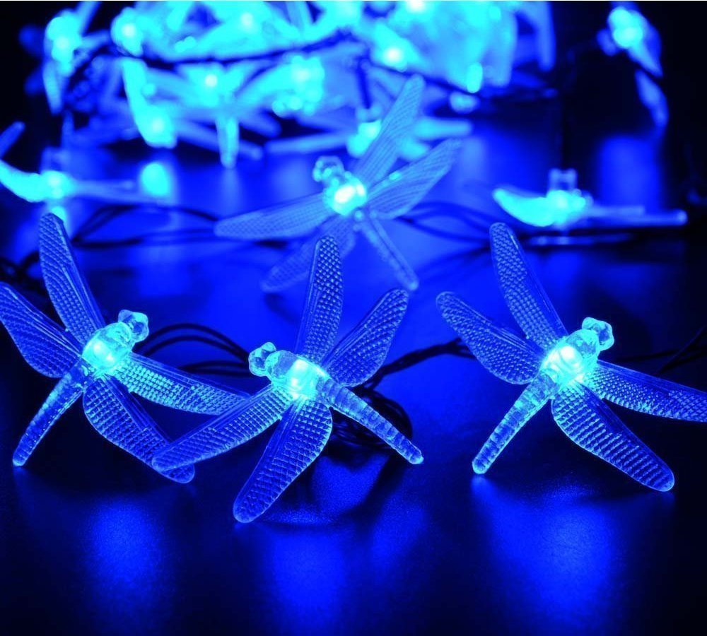 MUEQU Solar String Lights, Waterproof 20ft 30 LED Dragonfly Christmas Fairy Lights Garden Solar Lights,Decoration String Lights for Indoor, Garden, Home, Patio, Lawn, Party and Holiday (Blue)