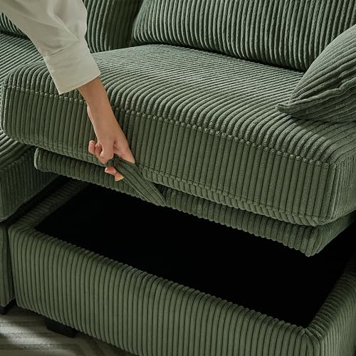 FANYE L/U-Shaped Oversized Free Combination Modular Storage Sectional Sofa Soft Corduroy Upholstered Deep Seat Sofa&Couch Convertible Sleeper Couch Bed W/2 Pillows for Living Room