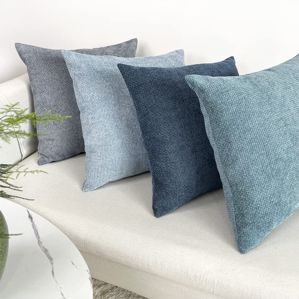 Booque Valley Pack of 2 Rough Chenille Pillow Covers,Thick Texture Solid Rustic Farmhouse Cushion Covers Square Throw Pillow Cases for Sofa Bedroom 18 x 18 Inch Light Blue