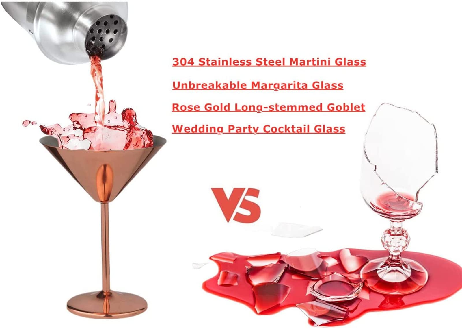 CmengAo Rose Gold Martini Glasses Set of 2, Copper Plated Stainless Steel Martini Margarita Cocktail Glasses (8oz)