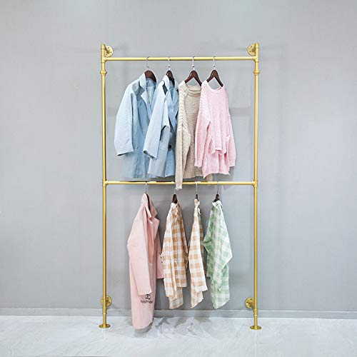 Industrial Pipe Clothes Rack, Wall Mounted Black Iron Garment Bar, Multi-Purpose Hanging Rod for Closet Storage (Gold)