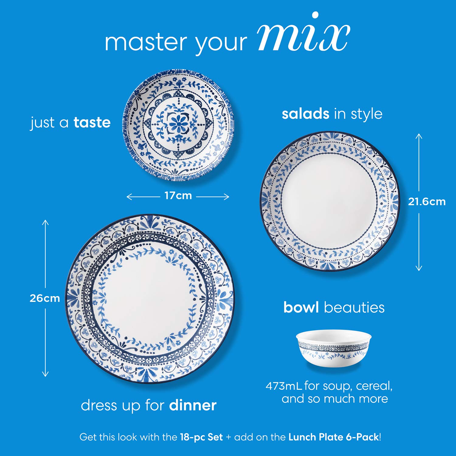 Corelle Vitrelle 6-Piece Soup/Cereal Bowl Set, Triple Layer Glass and Chip Resistant, 16-Oz Lightweight Round Bowls, Portofino