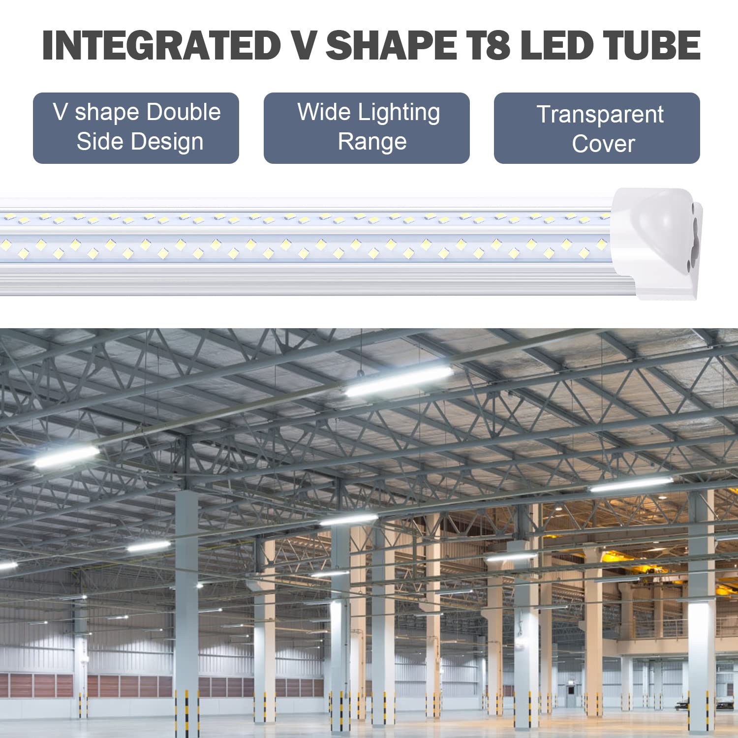 FALANFA 8FT T8 V Shape Integrated Tube Light Double Side 4 Row,120W LED Shop Light Fixture, AC85-277V 14400 Lumens 6000K Cold White, LED Cooler Door Light 25 Pack
