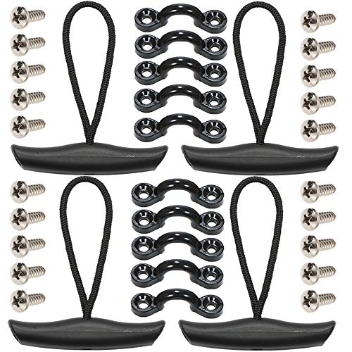 Borogo 2 PCS Kayak Canoe Carry Handle Pull Handle T-Handle with Cord and 5PCS Pad Eyes - 10 PCS Screws Replacement Hardware Parts Kit
