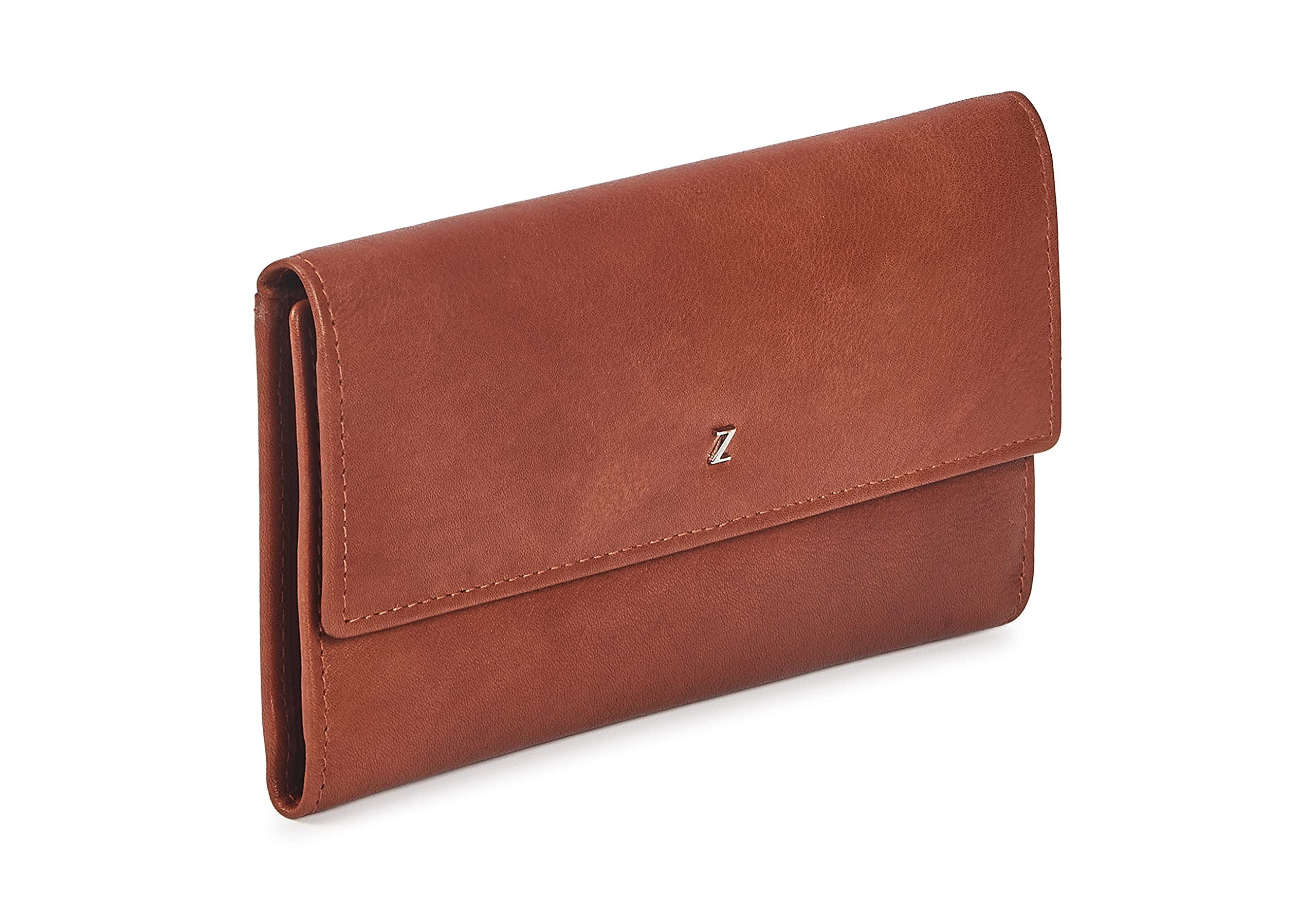 Zinda Genuine Leathers Women’s Wallet Purse Long Trifold Flap Over RFID Protection (Tan)