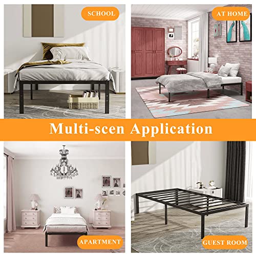 HISKIWUU Twin XL Bed Frame Heavy Duty 3000lbs 14 Inches,XL Twin Bed Frame Easy to Assemble Anti-Slip Noise Free,Bed Frame Twin XL No Box Spring Needed,Under Bed Storage,Black