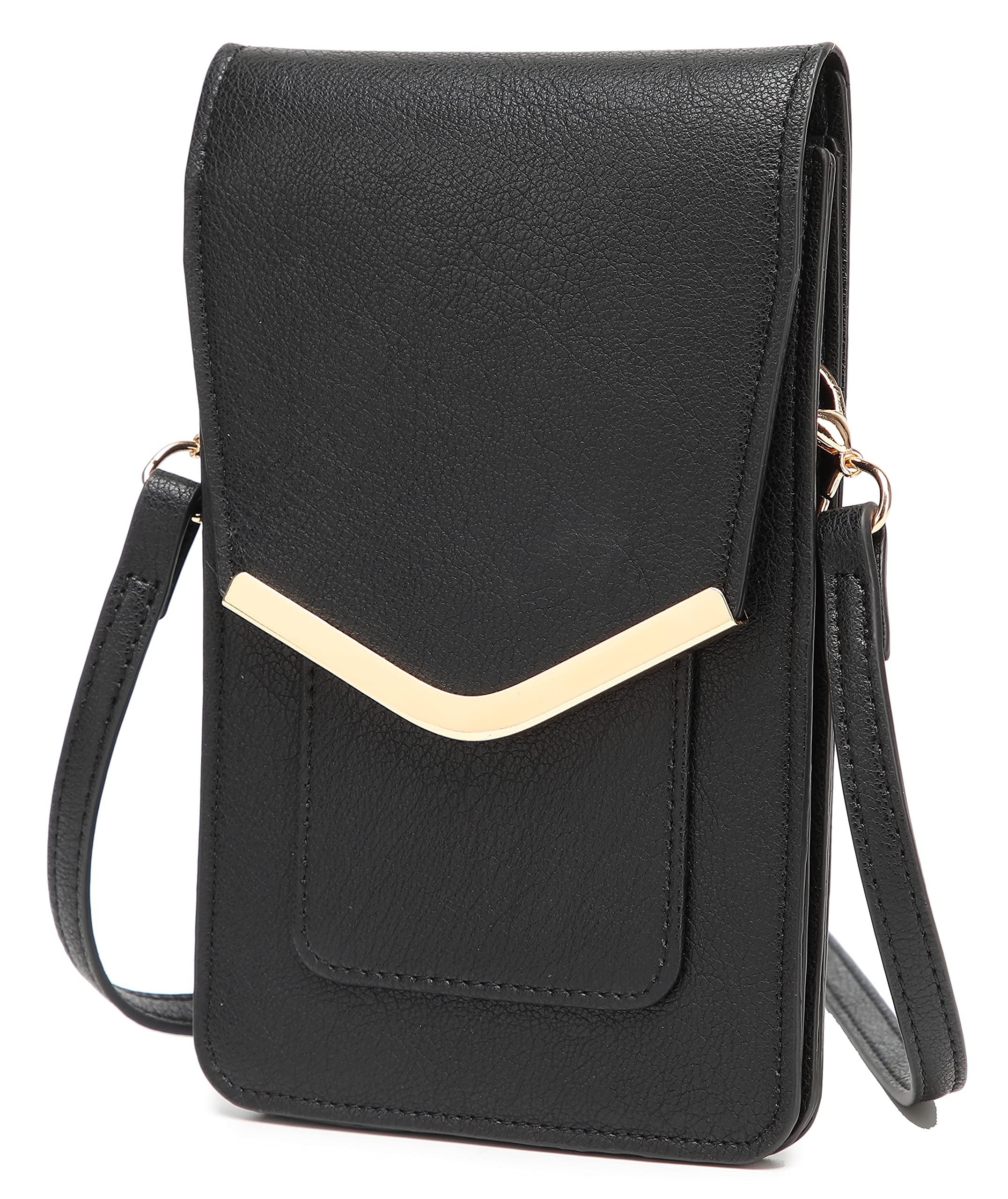 Trendy Phone Case Wallet Crossbody Purse Card Slots Holder Detachable Strap Shoulder Bag (Black-LM6302AB)