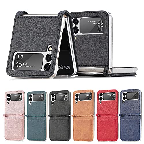 NVYRO Phone Case for Samsung Galaxy Z Flip 4 Coque PU Leather Cover Ultra Thin Card Back Cover,Brown,for Z Flip 4 5G