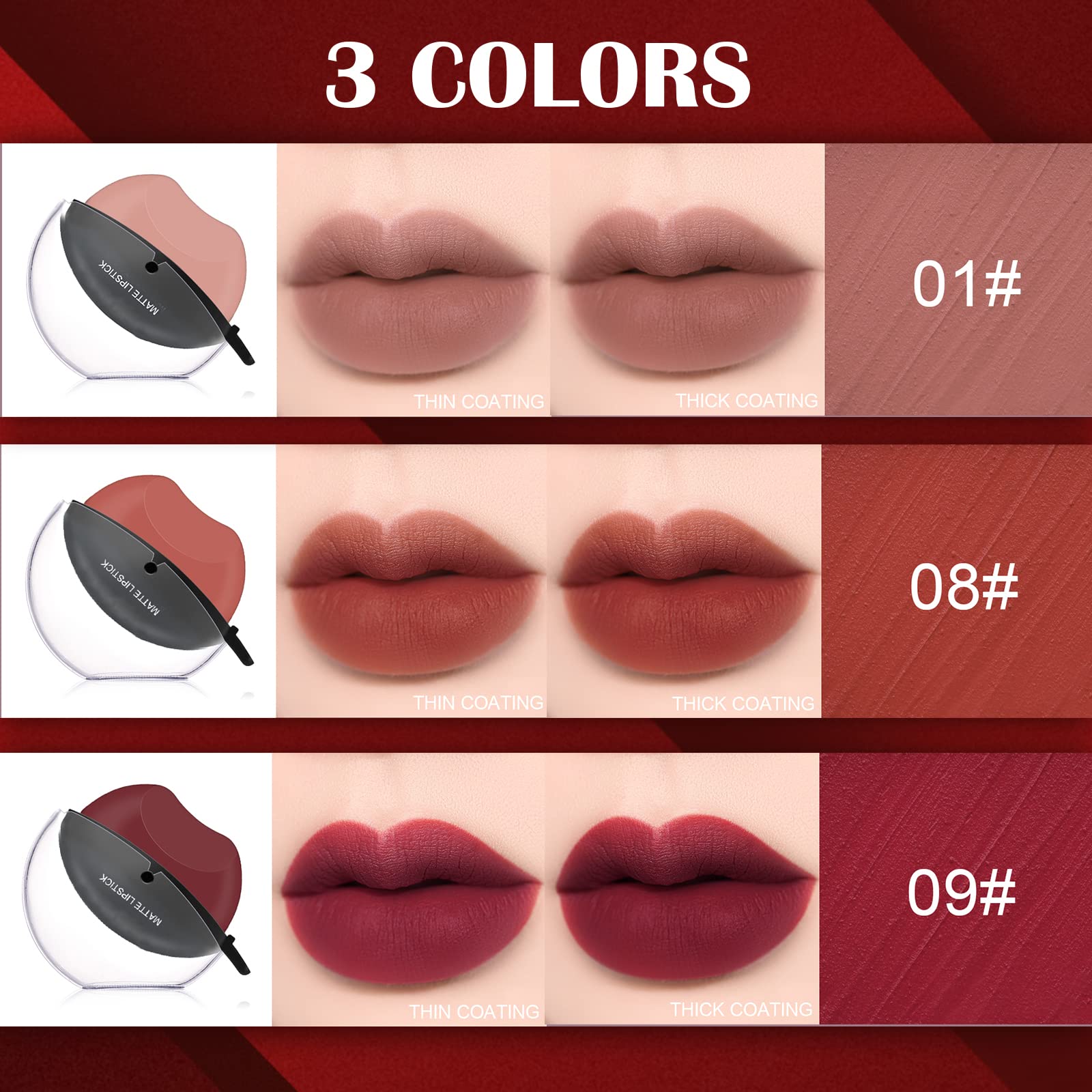 DAGEDA 3 Colors Matte Lipstick Set, Matte Velvet Lipstick Lip Shape Lazy Lipstick, Long Lasting High Pigmented Non-stick Cup Lip Gloss, Waterproof Easy to Color Lipstick Lazy Lip Makeup(Color C