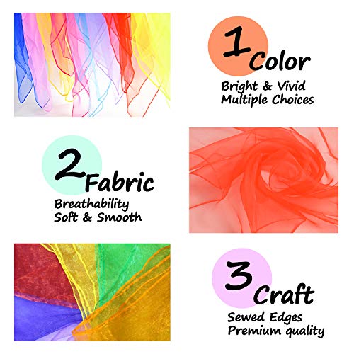 Novelty Place 12Pcs Dance Juggling Scarves, Silk Square Play Scarves for toddlers and kids - Performance Props Musical Instrument Accessories - 6 Colors