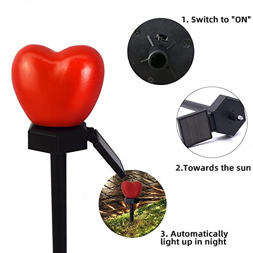 Valentine's Day Decors Outdoor Solar Garden Lights Stakes Heart Shape Lights for Patio Lawn Pathway Backyard, 1 PCS