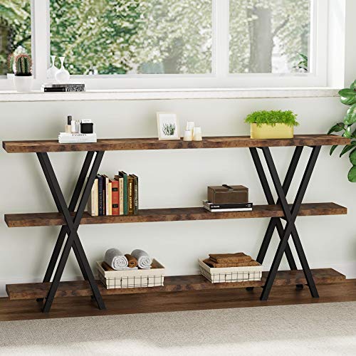 Tribesigns Wood Console Table 70-Inch Long Sofa Table, Farmhouse Entryway Tables Vintage Couch Tables Wooden Hallway Table with 3-Tier Storage Shelving for Living Room Foyer Entrance, Rustic Brown