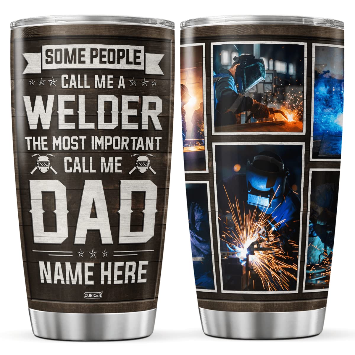 CUBICER Personalized Coffee Tumblers Custom Photos And Name Welder Dad Tea Mugs For Men Father Papa Grandpa Double Walled Stainless Steel Tumbler Insulated Drinking Cup With Lid