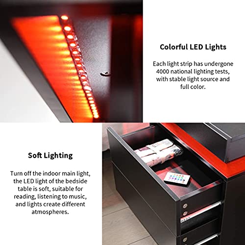 Melon Studio LED Nightstand with Drawers - Stylish Smart Bedside Table with 2 Drawers for Bedroom, Home - Mesa De Noche para Dormitorio - Wooden Nightstand Light RGB with Remote Control - Black