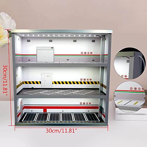 Garage Display Case Collectible Display Show Case with LED Lights,Model Car Display Case for 1:64 Scale Mini Car Parking Space Scene Collectible Gift Decoration 3 Layer Model Car Parking Lot Garage