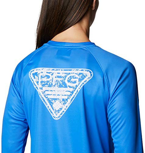 Columbia Women's Tidal Tee PFG Printed Triangle Long Sleeve, Vivid Blue/Kona Print, XX-Large
