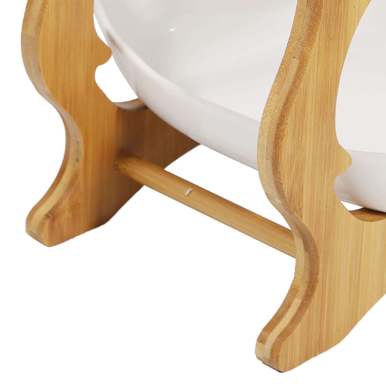 CNCEST 3 Layer Ceramic Fruit Plate Bamboo Wooden Frame Household Sushi Basket Bowl Holder Multi-Layer Tray Storage Rack Vegetables Stand Kitchen Organizer White