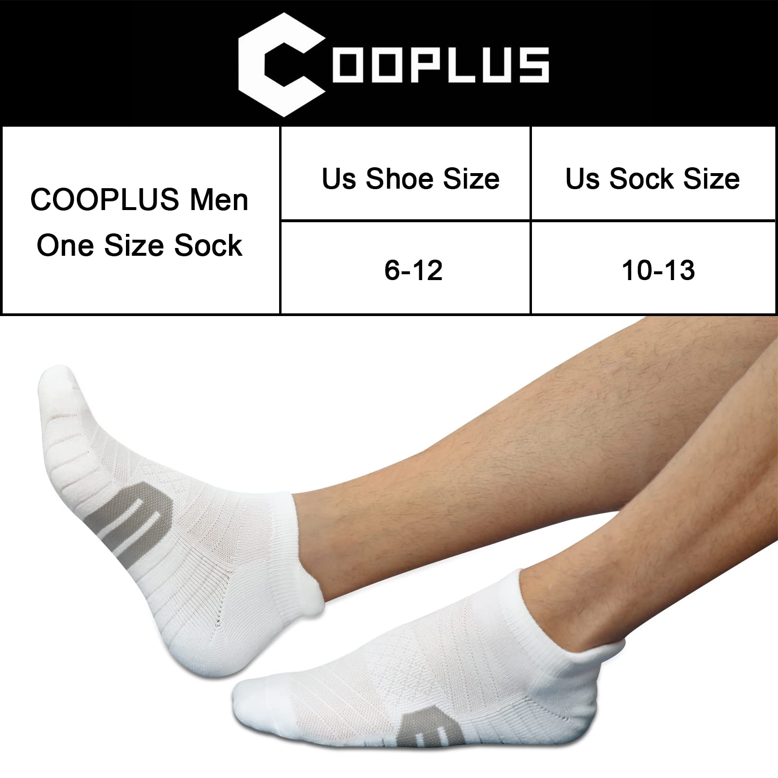 COOPLUS Mens Ankle Athletic Cushion Socks Breathable Low Cut Sports Running Socks with Tab (6 Pairs)