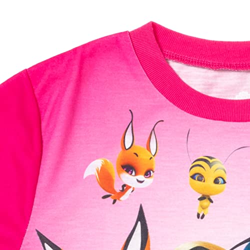 Miraculous Cat Noir Ladybug Rena Rouge Big Girls Pajama Shirt Shorts Black/Pink 14-16