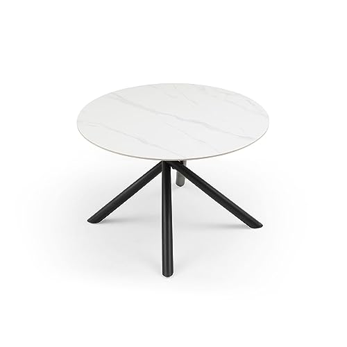 KEVINSPACE 42.13" Round Dining Table, Marble Table White Sintered Stone Tabletop with Solid Carbon Steel Base, Mid Century Modern Dining Table for Kitchen, Dining Room, Office, Reception Room Moon