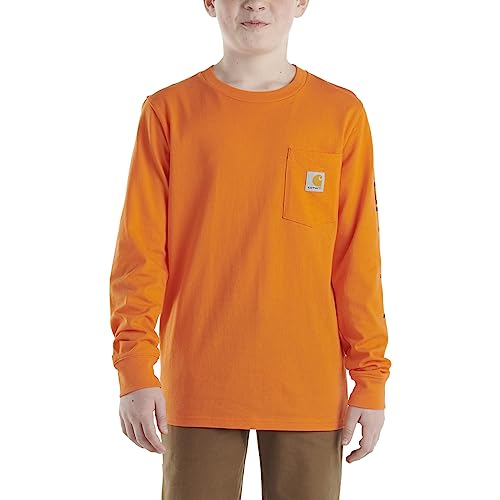 Carhartt Boys' Long Sleeve Crewneck T-Shirt with Pocket, Exotic Orange