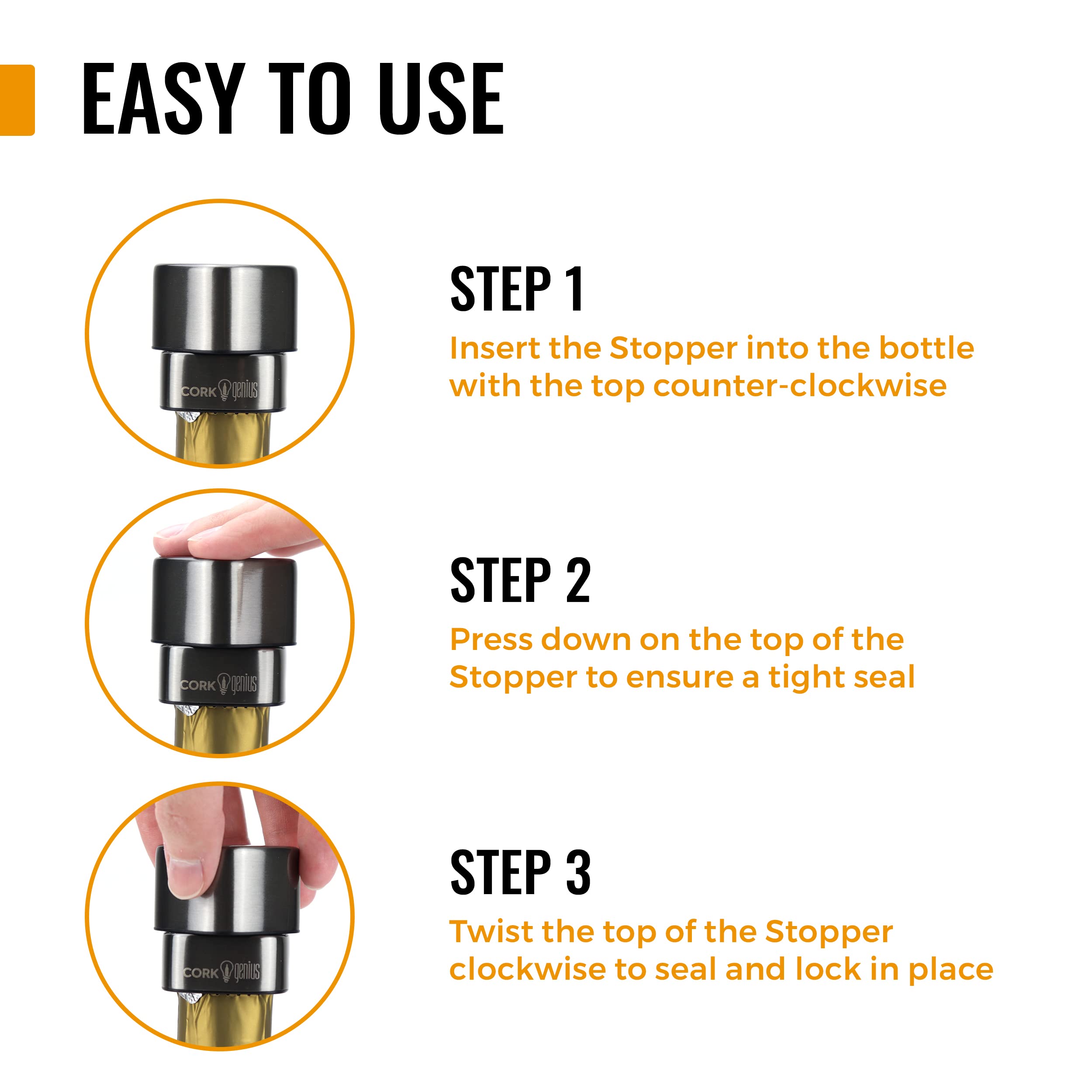 Cork Genius Champagne Stopper for Bottles, Silicone Sealed Champagne Bottle Stopper, Leakproof Sparkling Wine, Prosecco, or Champagne Saver and Sealer, Gift Accessory for Champagne