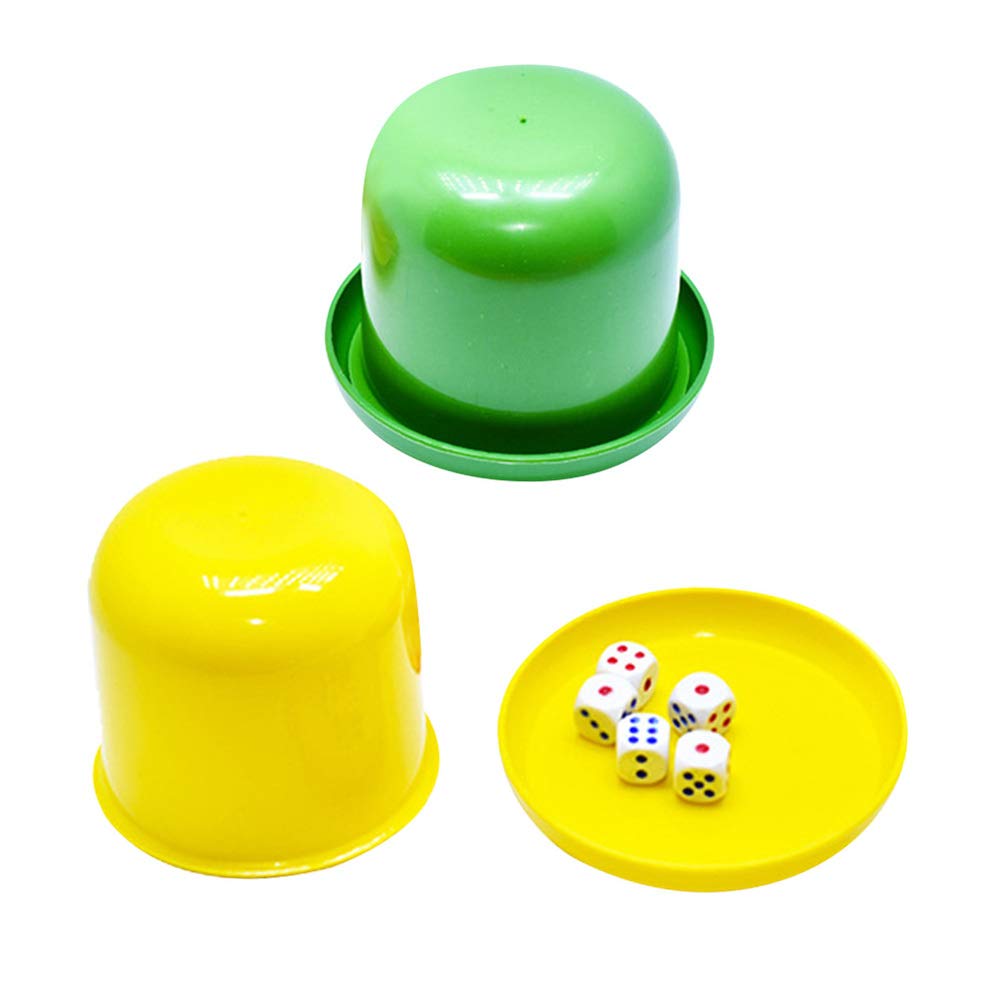 NUOBESTY 2PCS/Set Dice Game Set Plastic Dice Shaking Cup Dice Cup Set for Bar Party (Random Color)