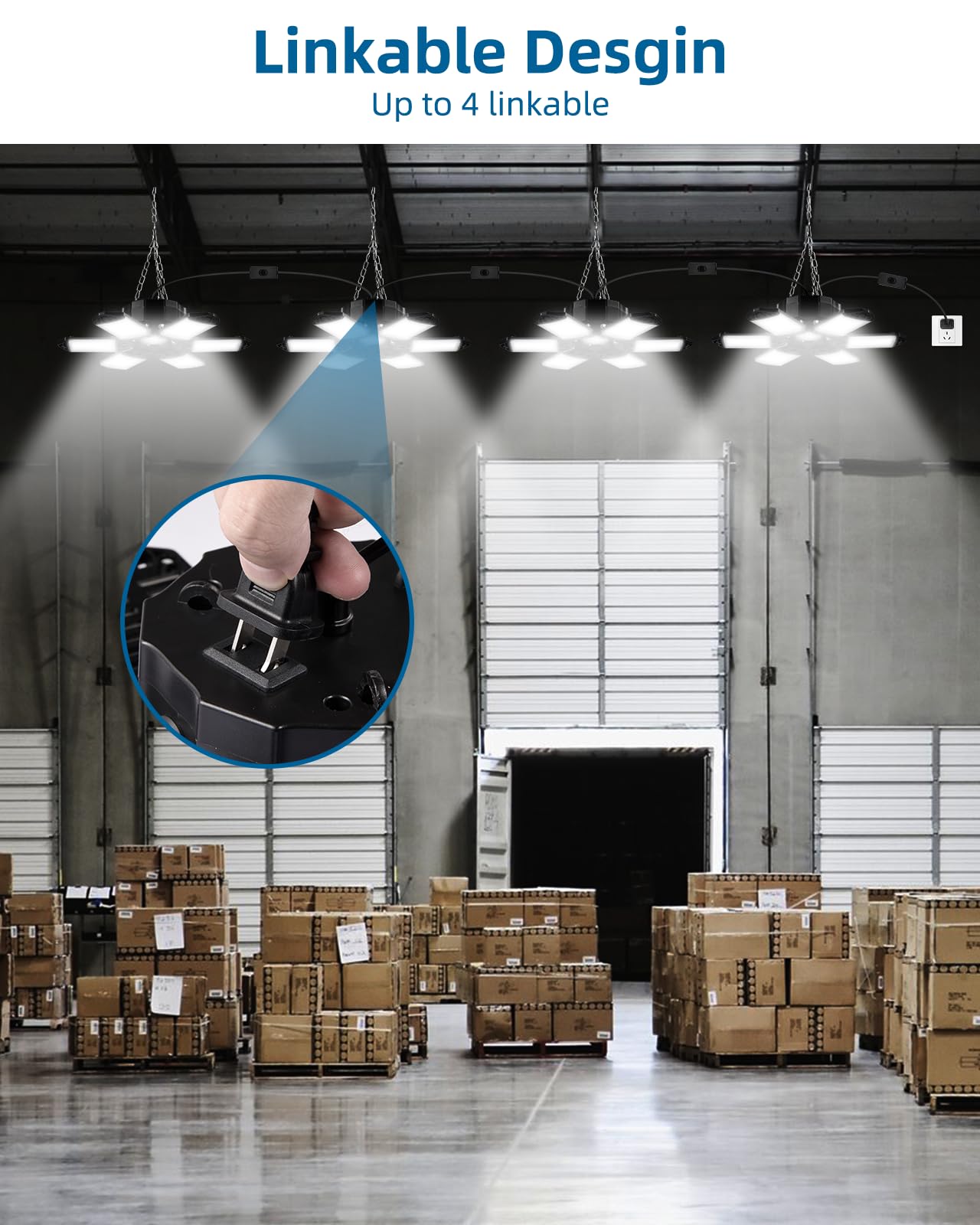 FAMURE Garage Light with Motion Sensor, 185W LED Ceiling Shop Lights Plug in, 18500Lm Super Bright 6000K Motion Indoor Lamp with 6 Deformable Panels, Linkable Ceiling Garage Lights for Warehouse