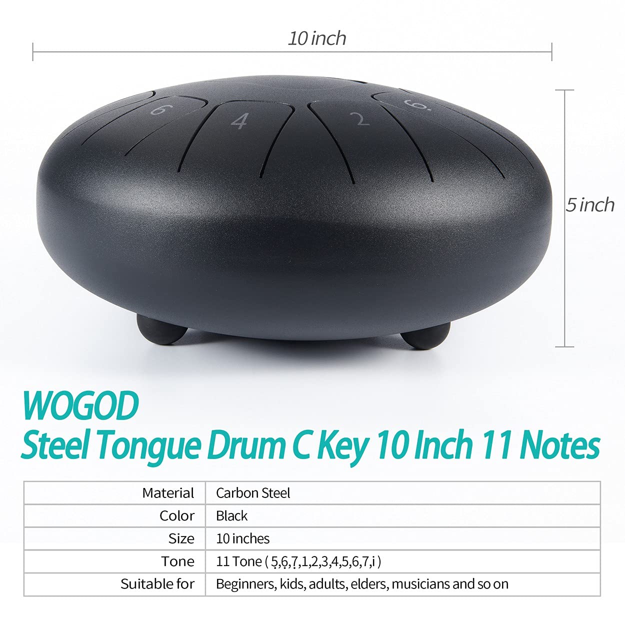 Steel Drum, Steel Tongue Drum 10 Inches 11 Notes, Percussion Instrument Handpan Healing Drum