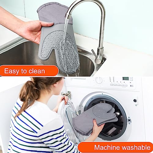 Oven Mitts and Pot Holders Sets, Silicone Oven Mitts Heat Resistant 550℉ Kitchen Oven Mits/Glove Set, Extra Long Kitchen Mittens and Hot Pads Pot Holder with Basting Brush for Baking Cooking Grilling