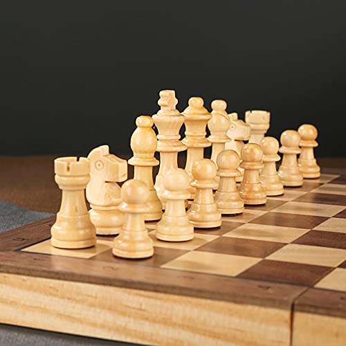 Owfeel Wooden Chess Set, Magnetic Chess Board Set with 2 Extra Queens(2 in 1), Folding Board Potable Travel Chess Board Set Beginner Chess Set for Adults and Kids Interior Storage for Pieces