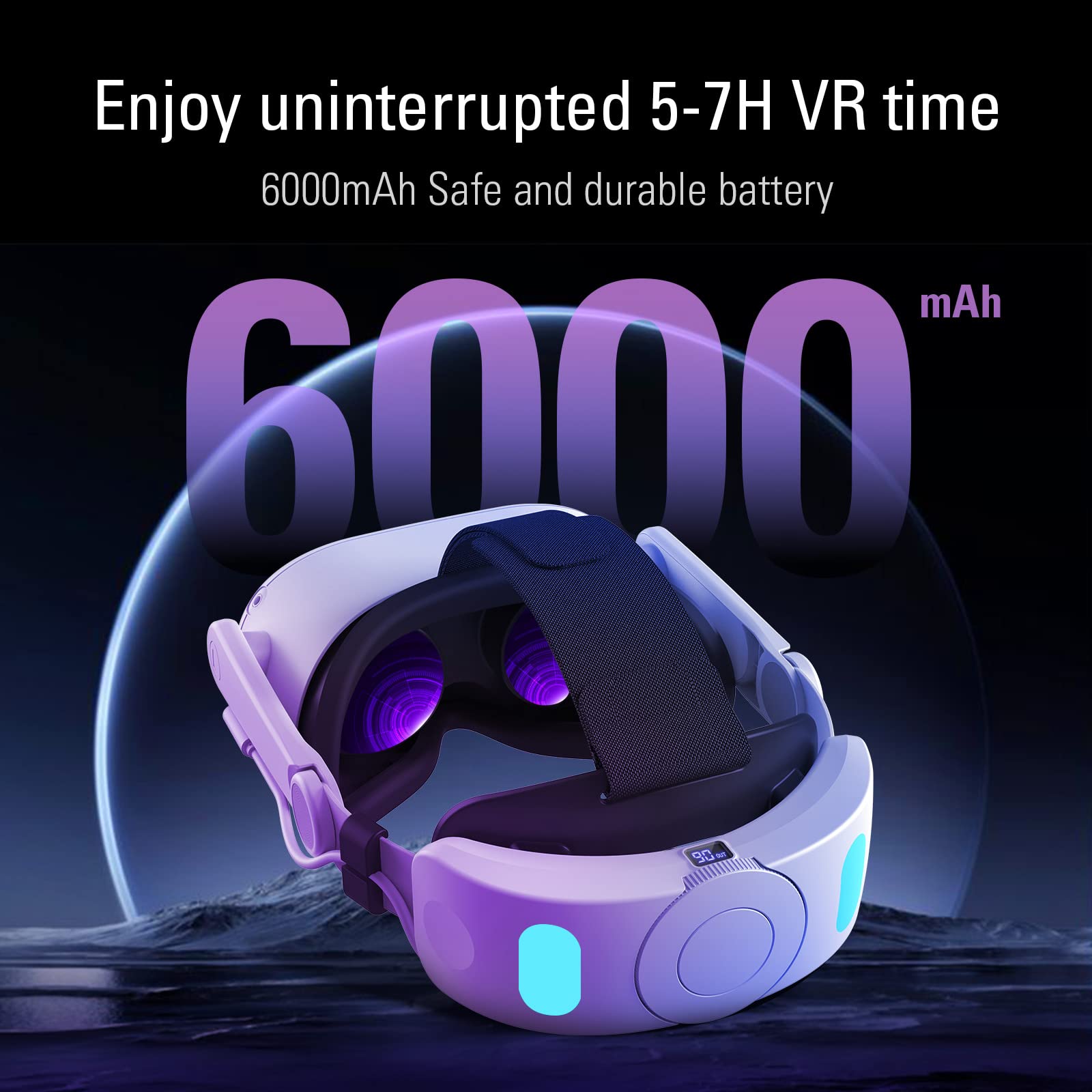 Elite Strap with Battery for Oculus Quest 2, 6000mAh Battery Pack for 6 Hrs Playtime, Fast Charging VR Power, Lightweight Replacement Elite Strap Accessories Balance VR