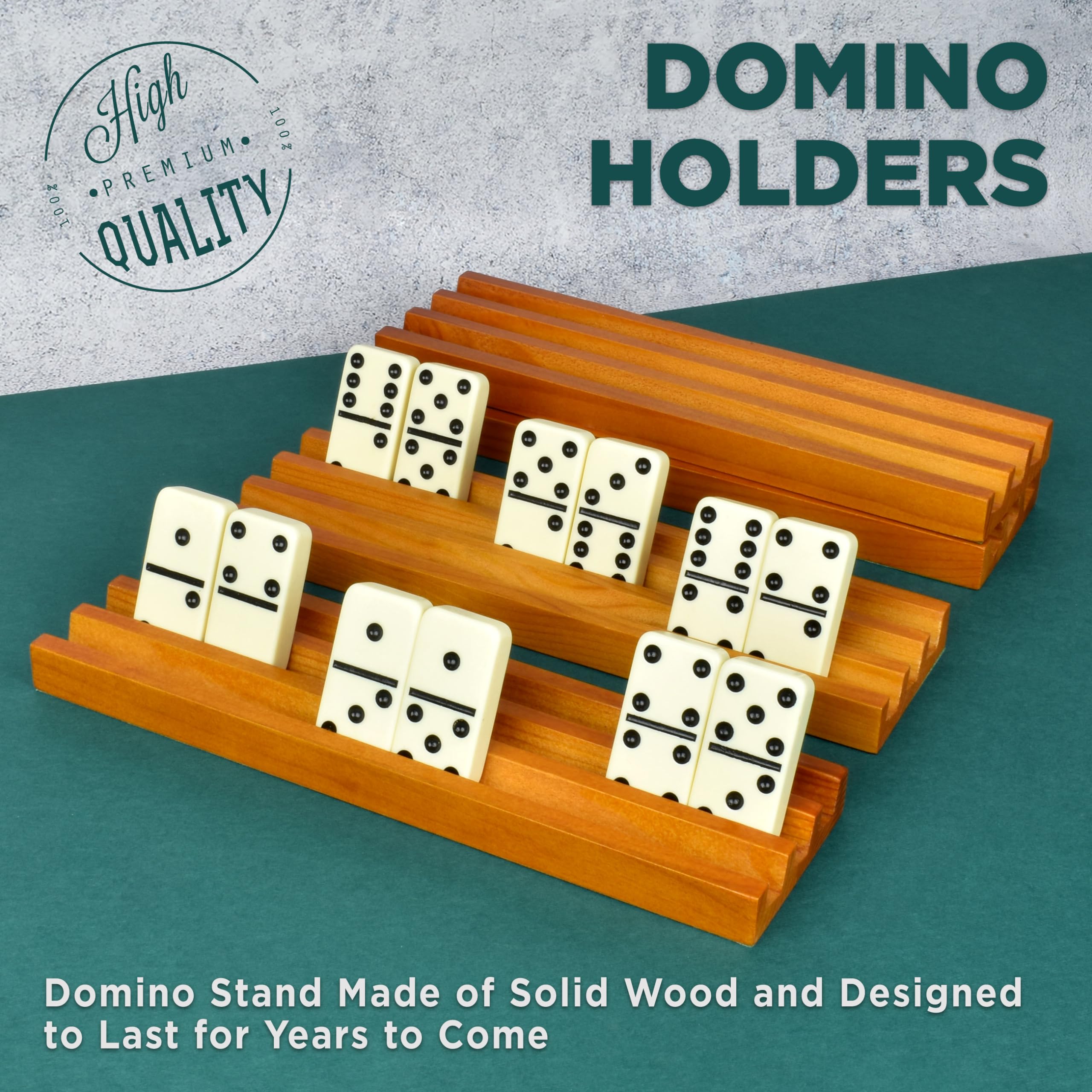 Queensell Dominoes Double 6 + Domino Holders Large