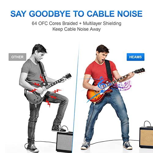 Heams Premium 10 FT Guitar Cable, 1/4 Inch Instrument Cable- Noise Free and Super Durable Guitar Chord- AMP Cord for Bass, Electric Guitar, Electric Mandolin, Right Angle